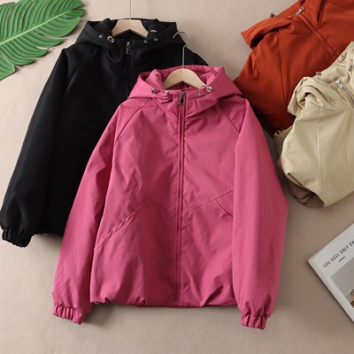 户外运动风连帽休闲薄款棉服