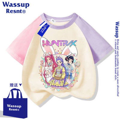 WASSUP童装女童洋气猎魔女团短袖T恤夏季新款衣服中大童半袖Tx恤