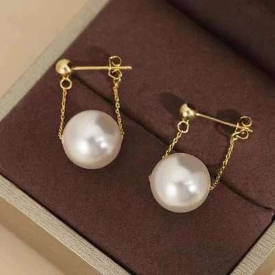 DIY珍珠耳钉配件 S925纯银饰品 全孔时尚耳环女空托 配7-9mm圆珠