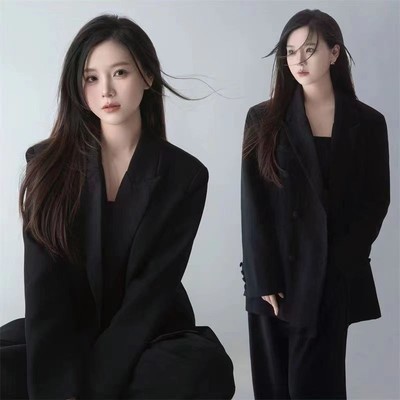 新款韩系主题气质清冷高级感肖像纯欲风黑色西装影楼拍照摄影服饰