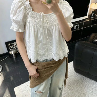 大小姐DXJ-26夏上新泡泡袖蕾丝花边衬衫上衣小衫62269