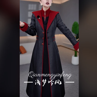 DBF-25B561MJ新款加厚夹棉轻奢气质洋气连帽大衣套装连衣裙 M-5XL