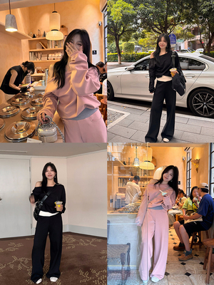 Scout 「Sporty glam」秋日慵懒轻好穿斜肩卫衣女拼色腰头卫衣裤