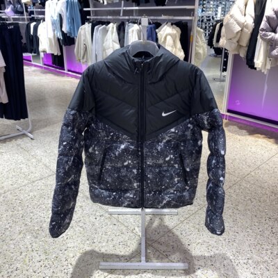 Nike耐克羽绒服男冬新款防风拒水连帽夹克拼接印花外套HQ4184-010