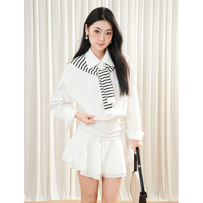 慵懒韩系温柔气质衬衫收腰显瘦薄款连衣裙显瘦长袖短款裙春秋新款