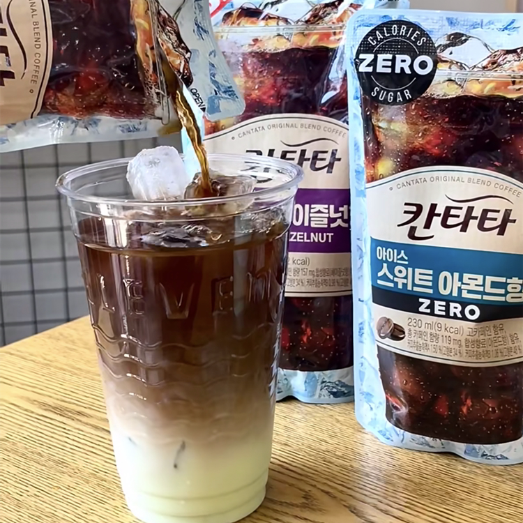 韩国进口乐天cantata康塔塔拿铁美式榛果黑咖啡液即饮袋装饮料