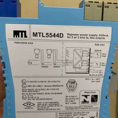 MTL5544D 重复器，4/20mA，适合2或3线传输