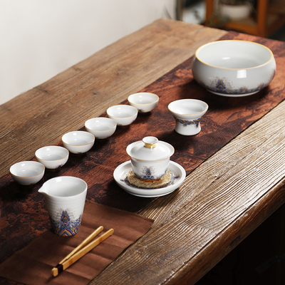 珐琅彩陶瓷功夫茶具套装 整套礼盒装家用办公室送礼 中式茶杯泡茶