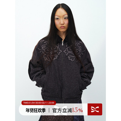 SQUARE CIRCLE 方圆花纹贴布绣灯芯绒翻领vintage质感棉服外套