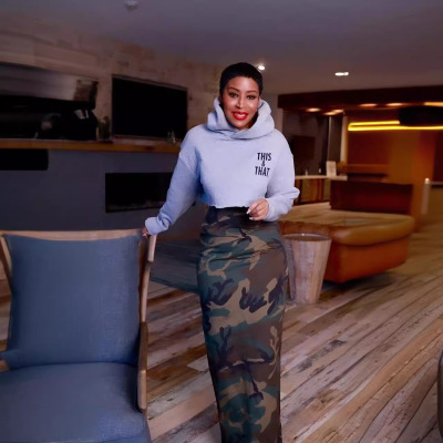 Women's camouflage skirt跨境欧美女迷彩后开衩半身裙