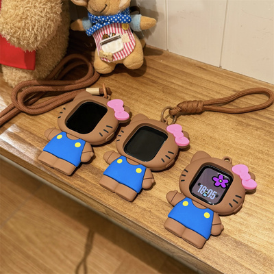 ins日韩黑皮KT猫手绳适用苹果手表s11保护壳iwatchs9876s10代se套