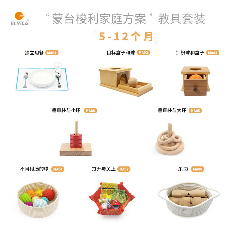 蒙生蒙氏教具蒙台梭利家庭方案5-12个月幼儿蒙特梭利早教益智套装