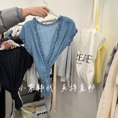 BREATHE韩国东大门代购2026春季女装新款时尚百搭V领短袖衬衫女