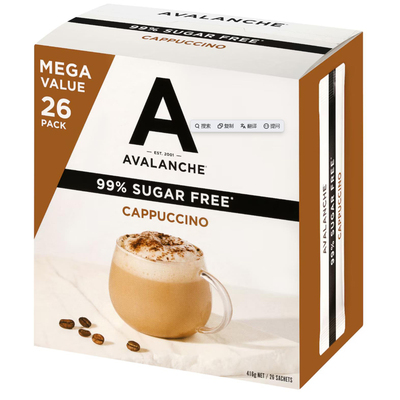 Avalanche 99% Sugar Free Cappuccino Sachets 26 pack 416g澳洲