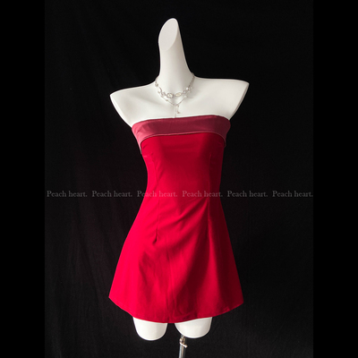 绒面抹胸连衣裙小众A字短裙