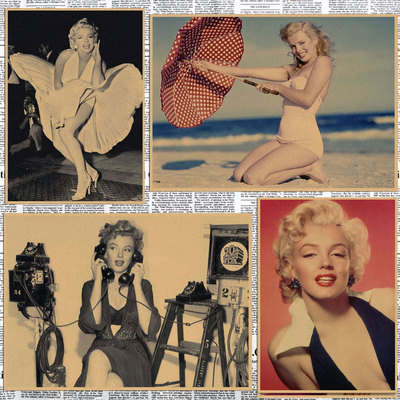 美女风玛丽莲复古牛皮纸墙画