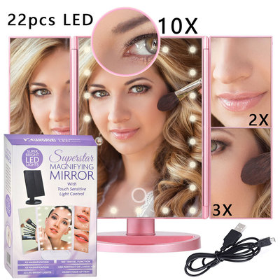LED Light Makeup Mirror Lamp 10X Magnifier Battery Vanity