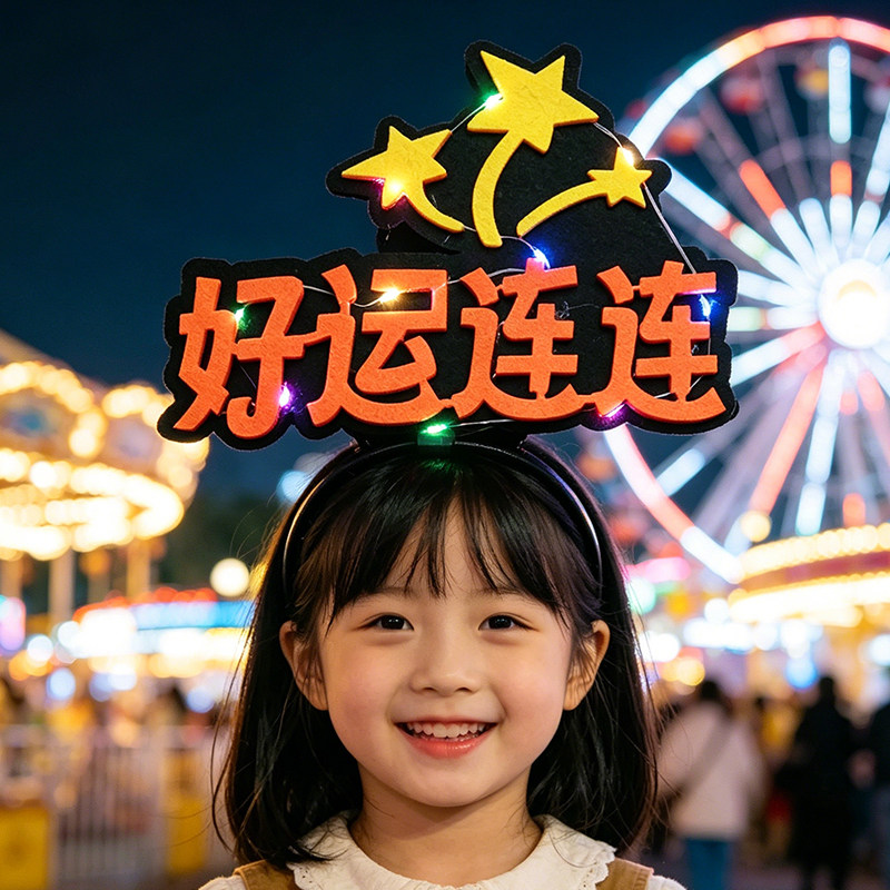 创意发光好运连连头箍儿童卡通百搭装饰发箍聚会活动拍照道具头饰