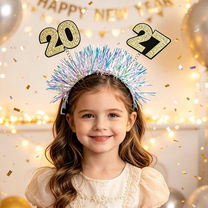 创意2027发光金丝发箍新年聚会装饰发光头箍儿童派对用品拍照道具