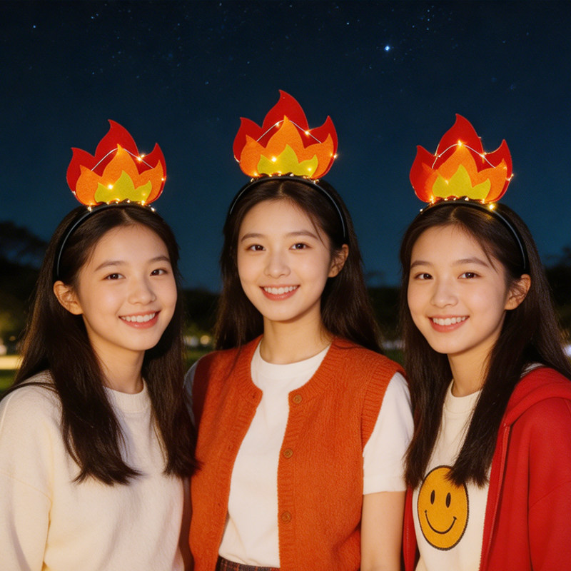 创意发光火焰发箍万圣节cosplay装饰成人可爱火把节头箍聚会道具