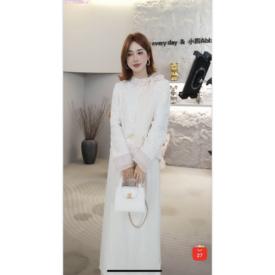 【小四粉丝专享】名媛重工亮片蝴蝶结韩系别致喇叭长袖衬衫