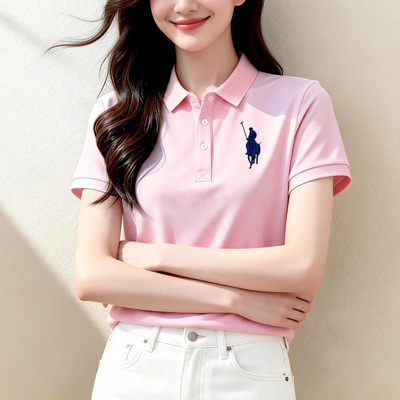2026夏季棉质翻领polo衫女装 显瘦短袖t恤休闲POLO领定制logo上衣