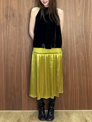 风琴褶拼接绣边长半裙两色