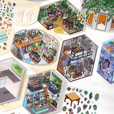 infeelme今日营业中第十八弹翻盖造景贴纸可爱diy微缩场景贴画