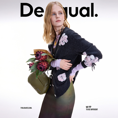 Desigual秋冬繁花似锦提花羊毛混纺女式开衫外套
