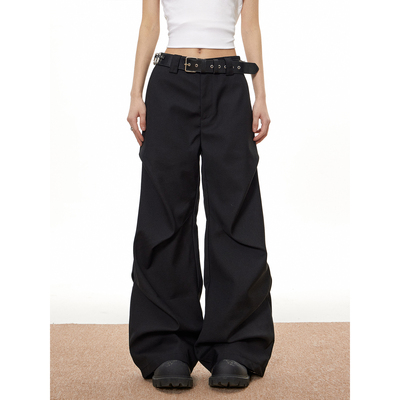 梁拌泡菜 美式复古褶皱西裤宽松垂坠感休闲微喇cleanfit长裤子潮