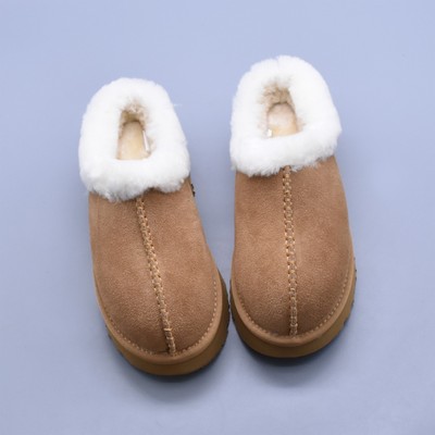 特~厚底外穿保暖雪地靴女冬加绒棉鞋2025年冬季一脚蹬牛皮棉拖鞋