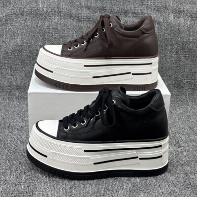 欧洲站9CM内增高女鞋2025秋季新款小个子真皮厚底松糕小白鞋欧货