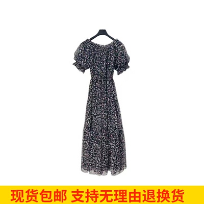 夏季时尚显瘦碎花收腰长款连衣裙
