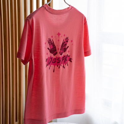 Des FR透气排汗王炸COOLMAX美利奴羊毛混纺运动速干短袖印花T恤女