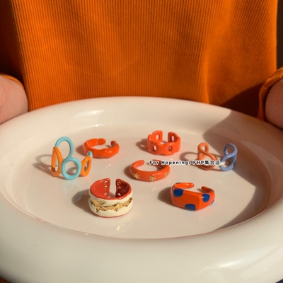 多巴胺橙色系戒指手工滴油ins