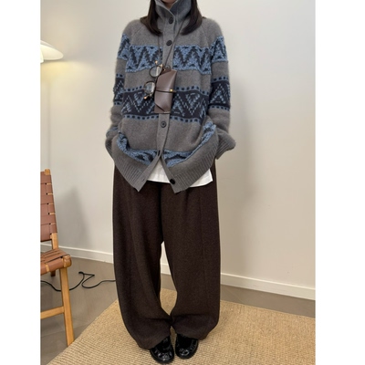 MKDesign秋冬新品立体工艺浣熊羊毛立领休闲宽松大毛衣针织外套