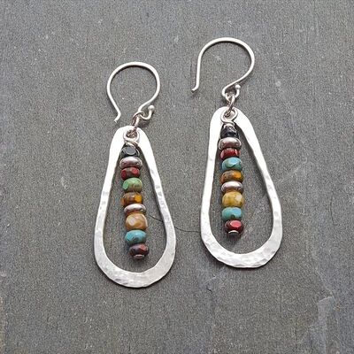 Charm Silver Color Metal Geometry Round Red Green White Ston
