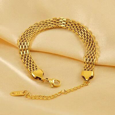 Stainless Steel Cuban Bracelet for Women Men Vintage Gold Co