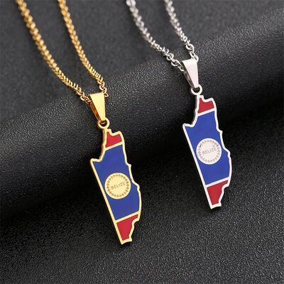 Belize Map Cities Pendant Necklaces for Men Women Stainless