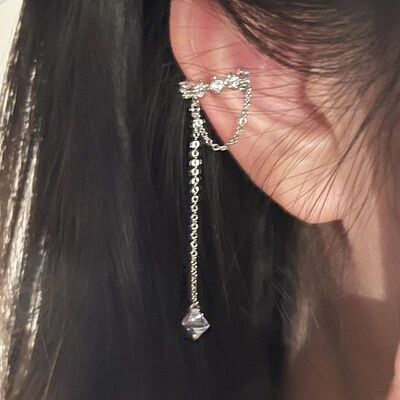 Fashion Zircon Shining Long Tassel Ear Cuff No Piercing Earr