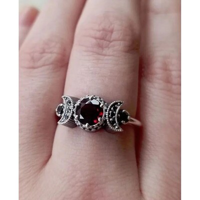Exquisite Women Silver Color Red Stone Carving Moon Engageme