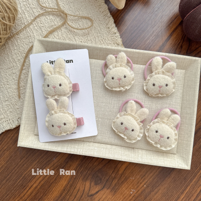 Little Ran可爱小兔子发夹发圈女童卡通毛绒发饰儿童发饰皮筋
