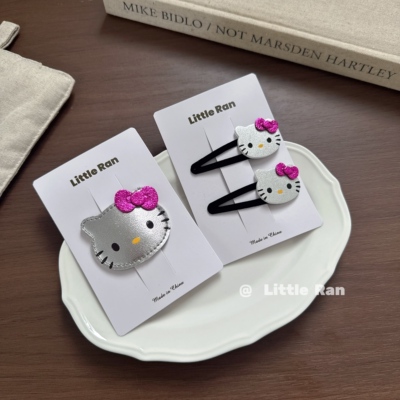 Little Ran手工发夹可爱KT猫发夹不锈钢女童卡通猫咪头饰儿童发饰