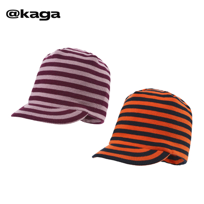 KAGA弹力宽松窄条纹带檐针织帽