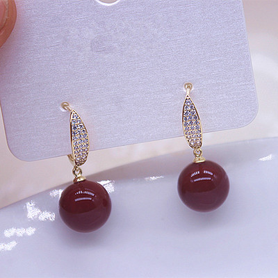 高级感法式红色耳扣耳环百搭灵动镶钻耳坠气质时尚新款新年耳饰女