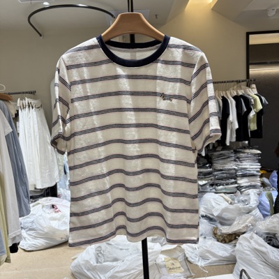 2026夏季新款时尚圆领条纹短袖针织衫女韩系宽松显瘦百搭6589