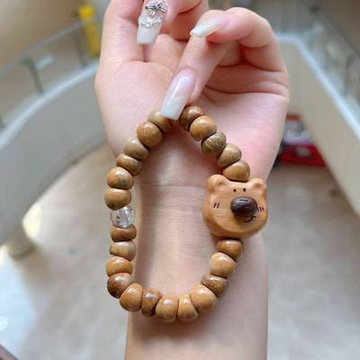 库克蒜瓣大肠搭配桃木咖啡熊手串单圈文玩手持盘完佛珠念珠手炼