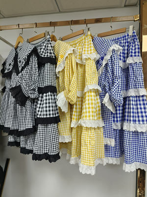 重工刺绣花边拼接蛋糕裙衬衫套装