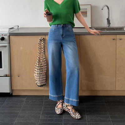 【九分直筒裤】2026春夏四面弹窄版高腰牛仔裤女小个子薄款奶奶裤