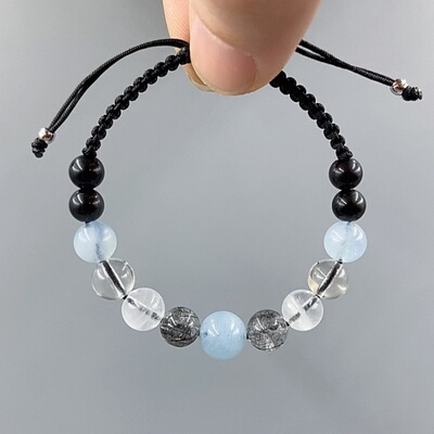 五行补缺喜用金水天然水晶手串